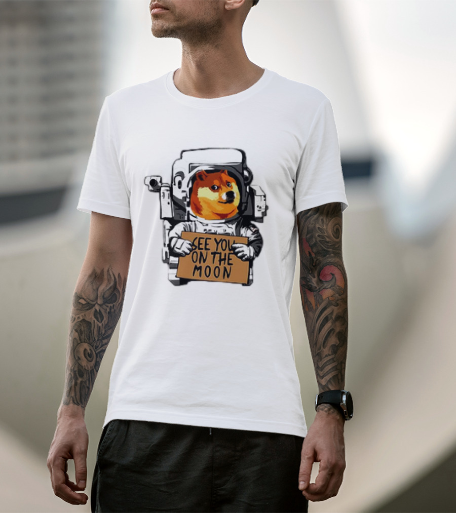 See You On The Moon Dogecoin Doge Holder Cryptocurrency Meme Astronaut T-Shirt