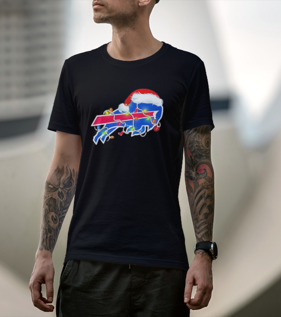 Buffalo Bills Santa Hat Christmas Lights T-Shirt