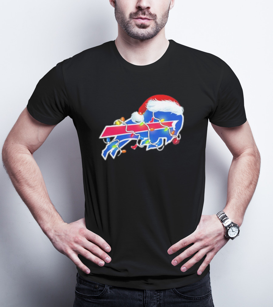 Buffalo Bills Santa Hat Christmas Lights T-Shirt