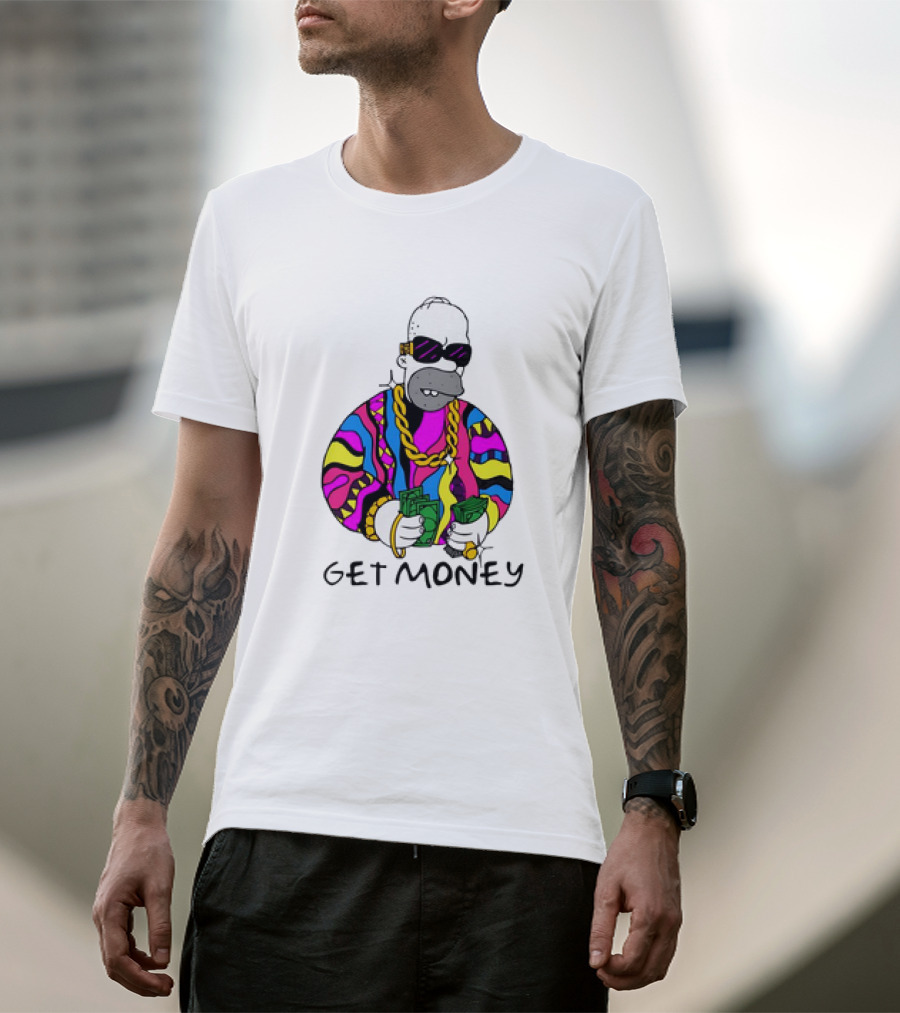 Homer Simpson Gangster Get Money Colorful Sweater And Sunglasses T-Shirt