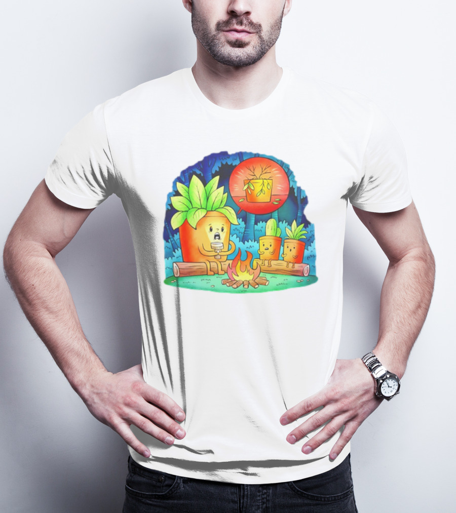 House Plants Gather Around Campfire Sharing Spooky Stories In The Woods T-Shirt