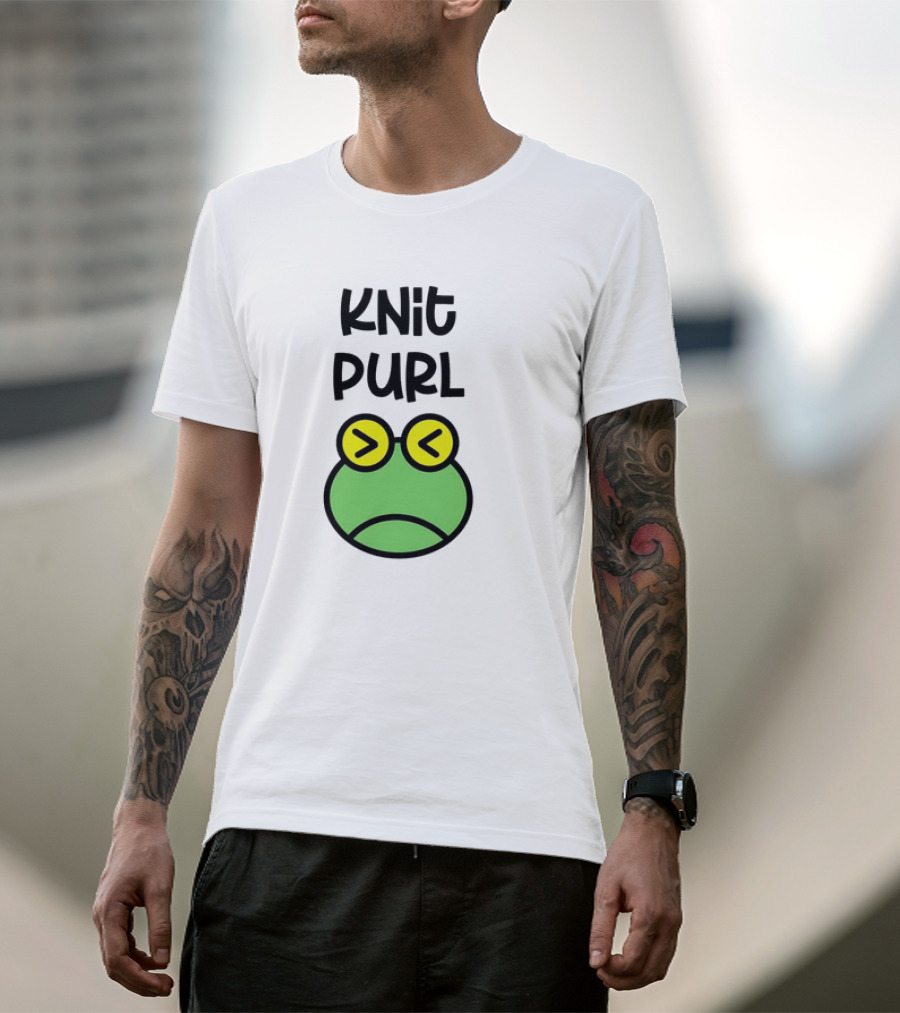 Knit Purl Frog With Glasses Pouting Face T-Shirt