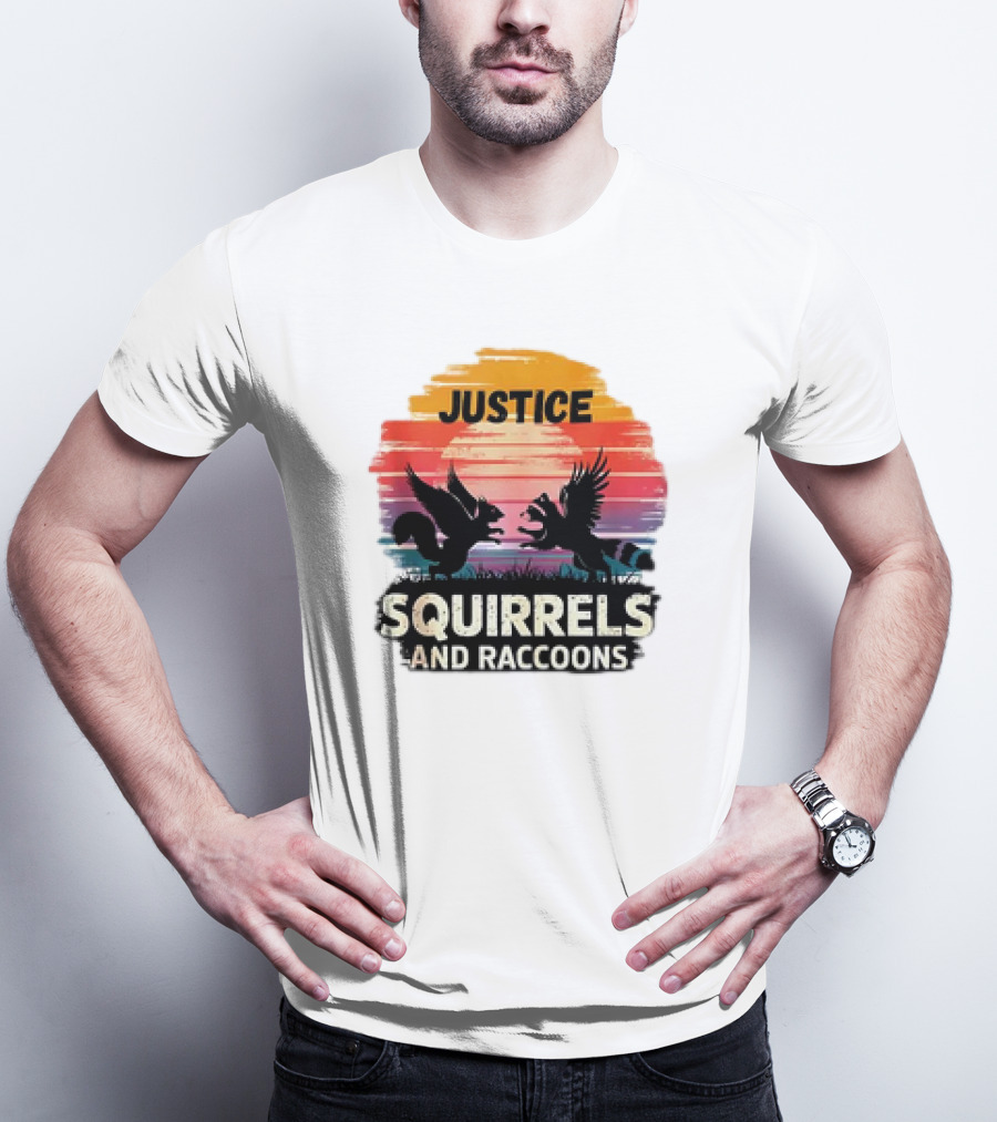 Justice For Peanut The Squirrel And Fred The Raccoon Retro Sunset T-Shirt