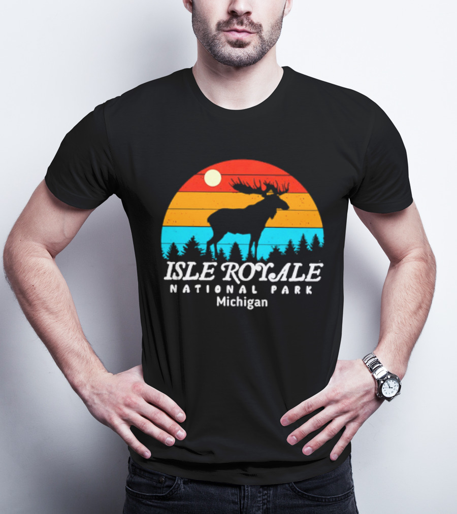 Isle Royale National Park Michigan Vintage Sunset Moose T-Shirt