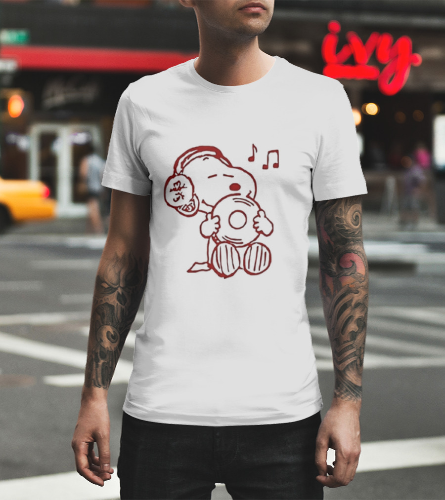 Snoopy Listening To Music With Headphones And Record T-Shirt