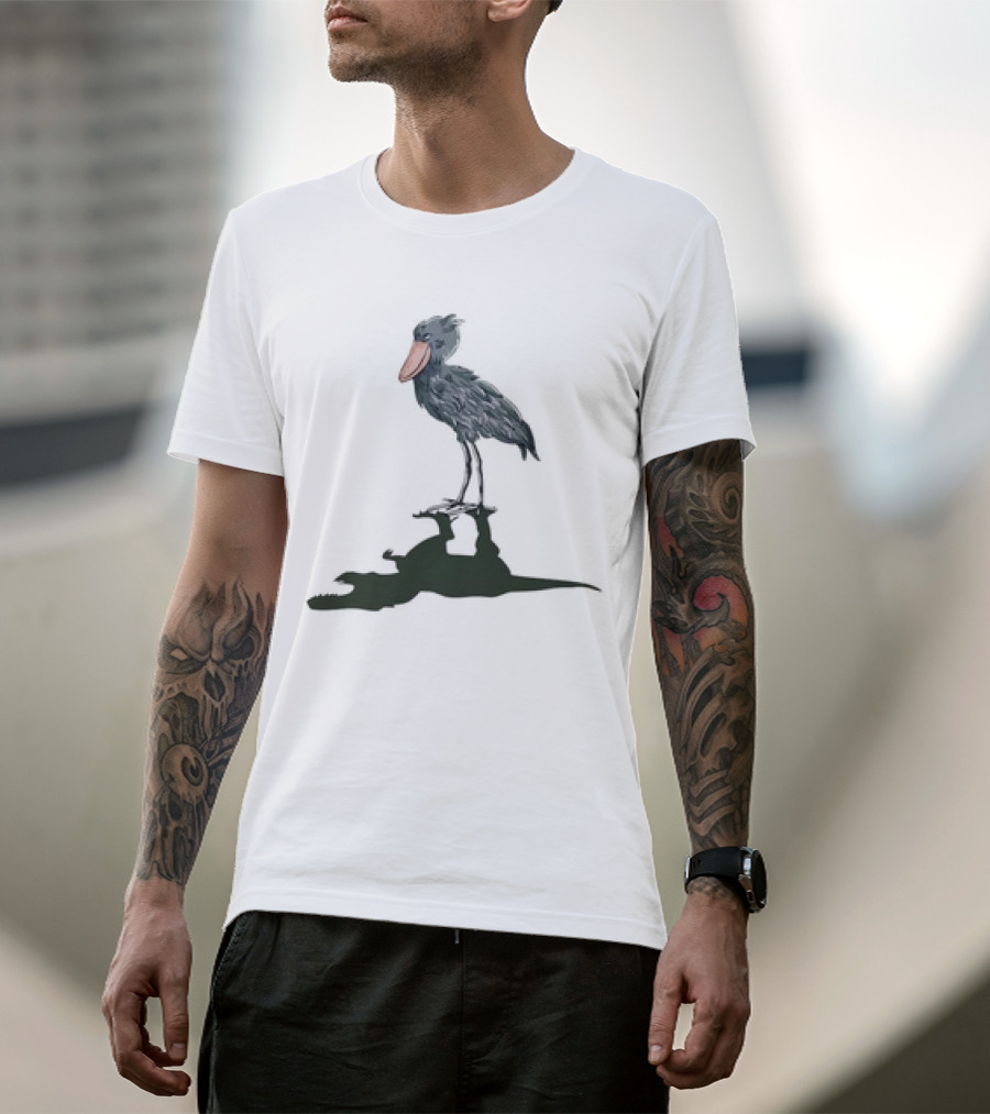 Shoebill Stork With Dinosaur Shadow Meme T-Shirt