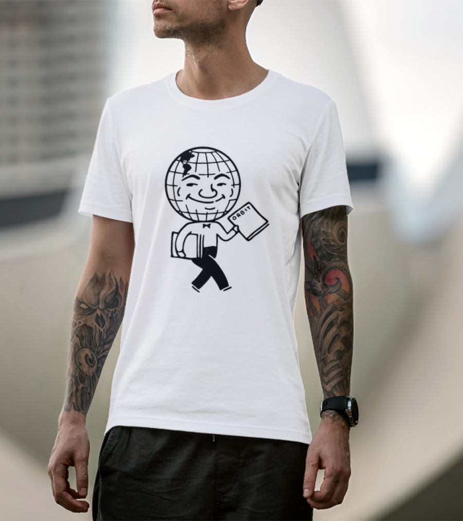 Orbit Magazine 1990 Vintage Smiling Globe Character Holding Magazine T-Shirt