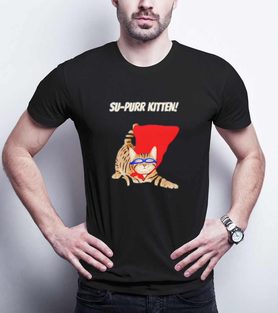 Su-Purr Kitten Cute Super Hero Cat Meme With Red Cape And Mask T-Shirt