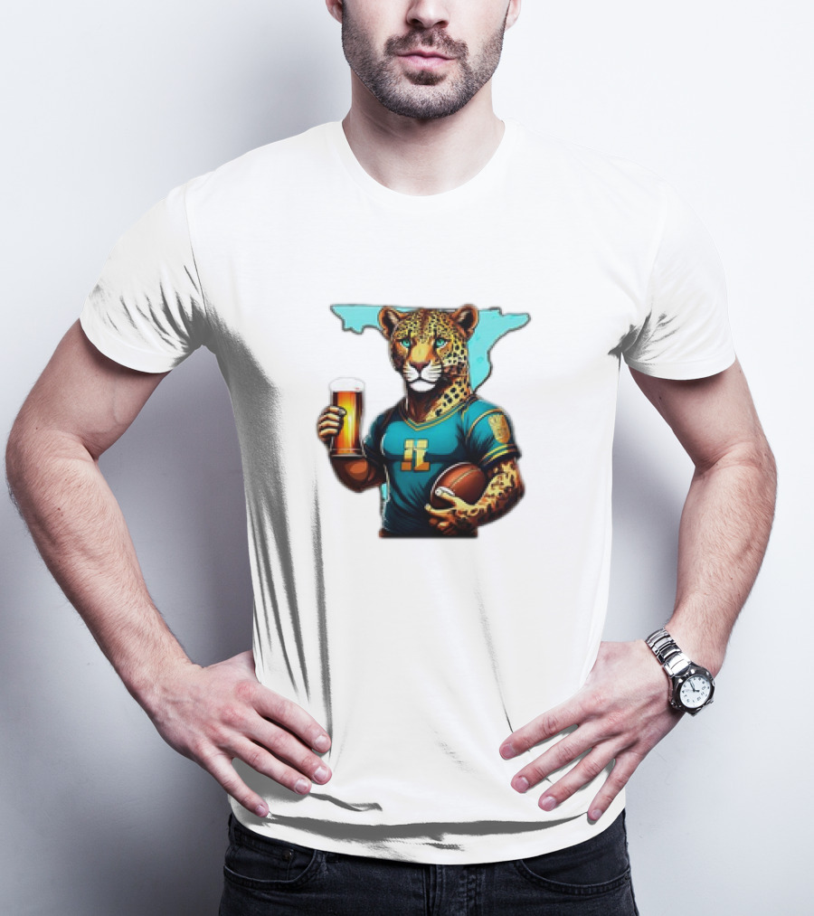 Jacksonville Jaguars Fan Jaguar With Beer And Football T-Shirt