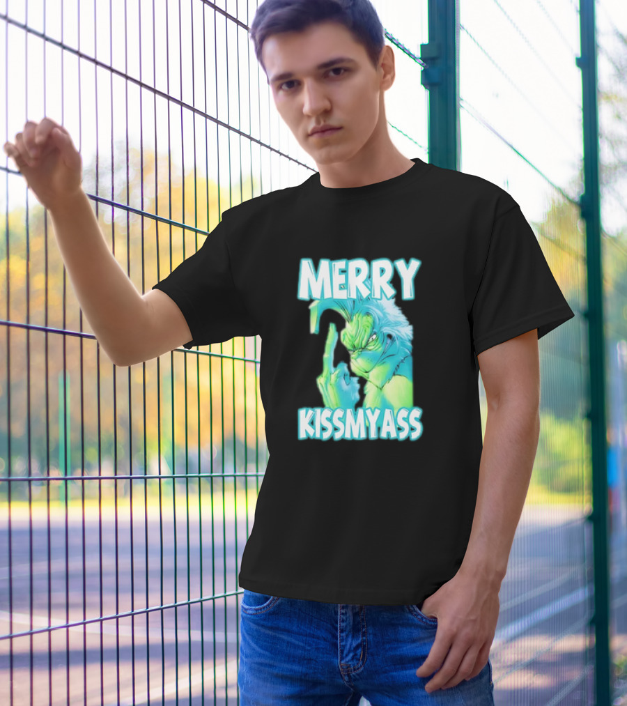 Merry Kiss My Ass Grinch Middle Finger T-Shirt
