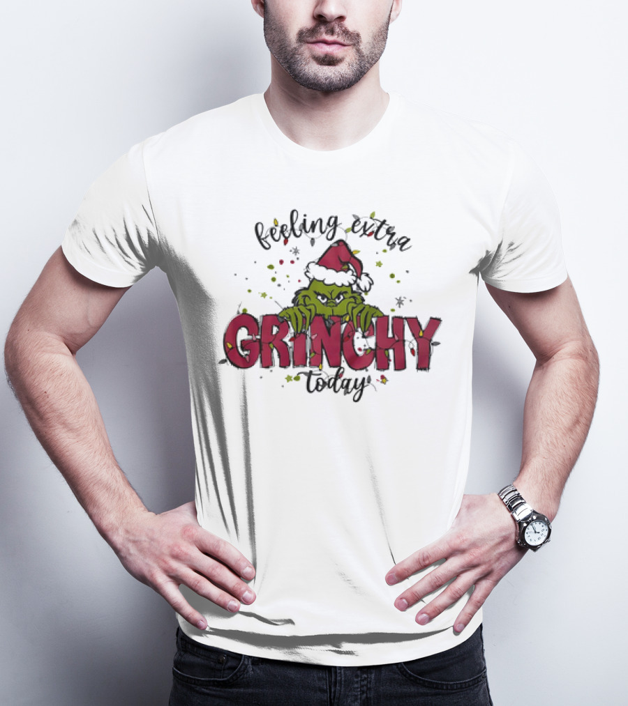 Feeling Extra Grinchy Today Santa Hat Christmas Mood T-Shirt