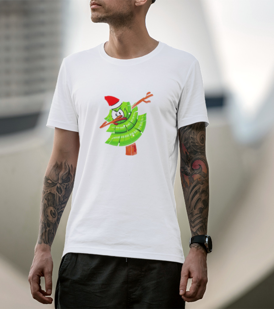 Dabbing Through The Snow Christmas Tree With Santa Hat Cartoon T-Shirt