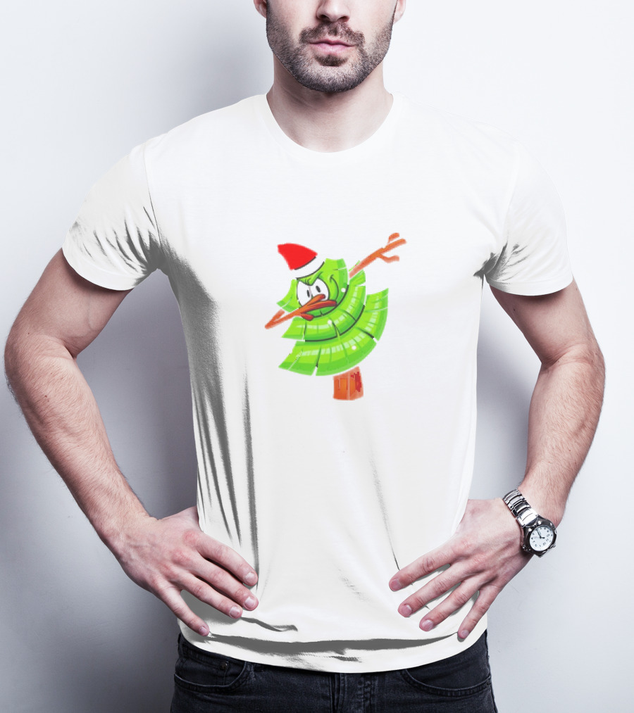 Dabbing Through The Snow Christmas Tree With Santa Hat Cartoon T-Shirt