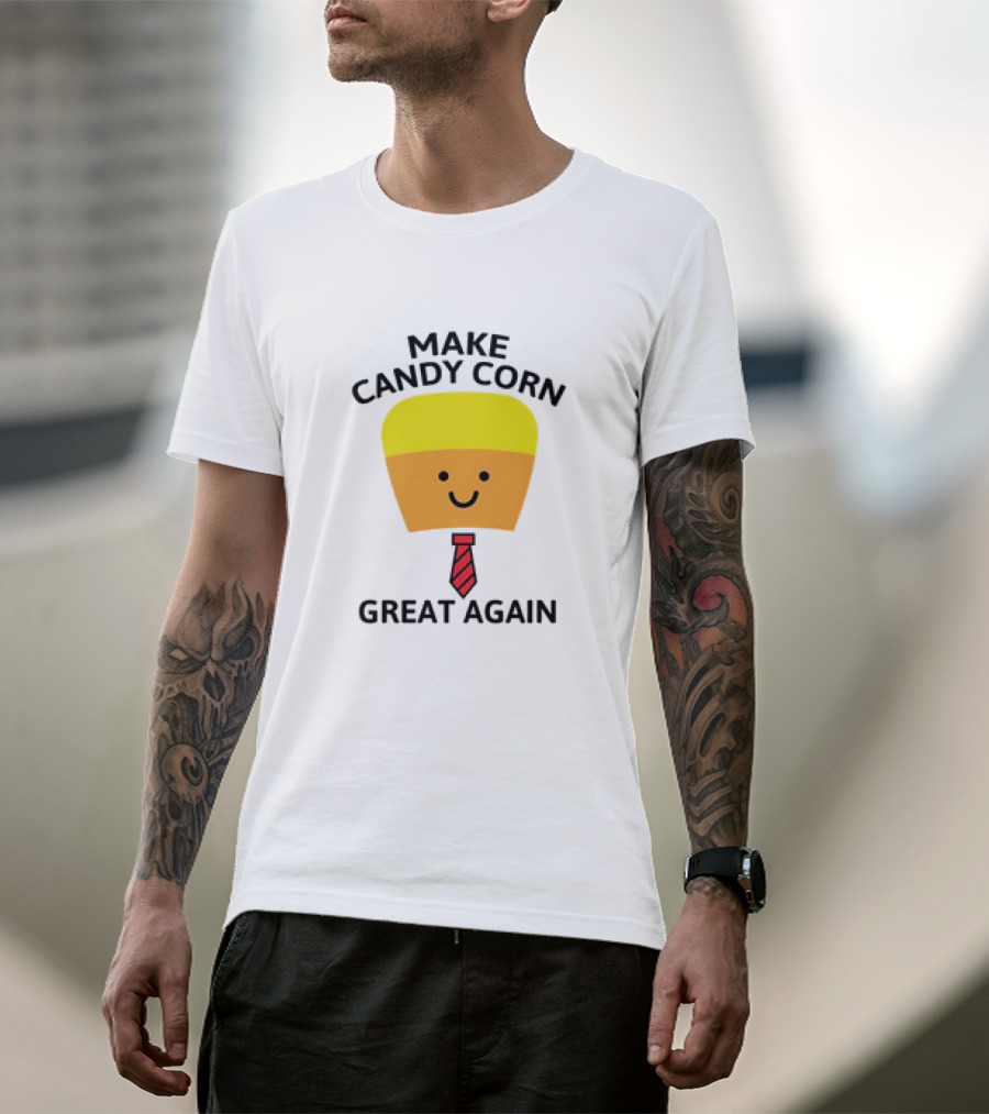 MAKE CANDY CORN GREAT AGAIN Candy Corn Face With Yellow Hair And Red Tie T-Shirt
