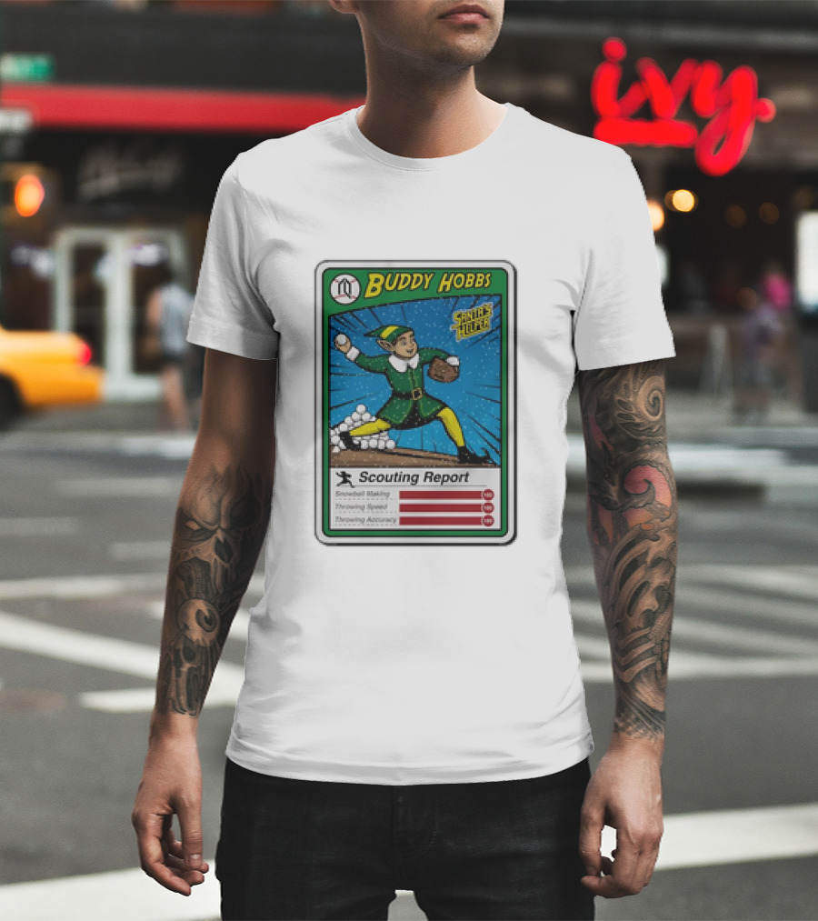 Buddy Hobbs Santa’s Helper Scouting Report Snowball Making Throwing Speed Accuracy T-Shirt