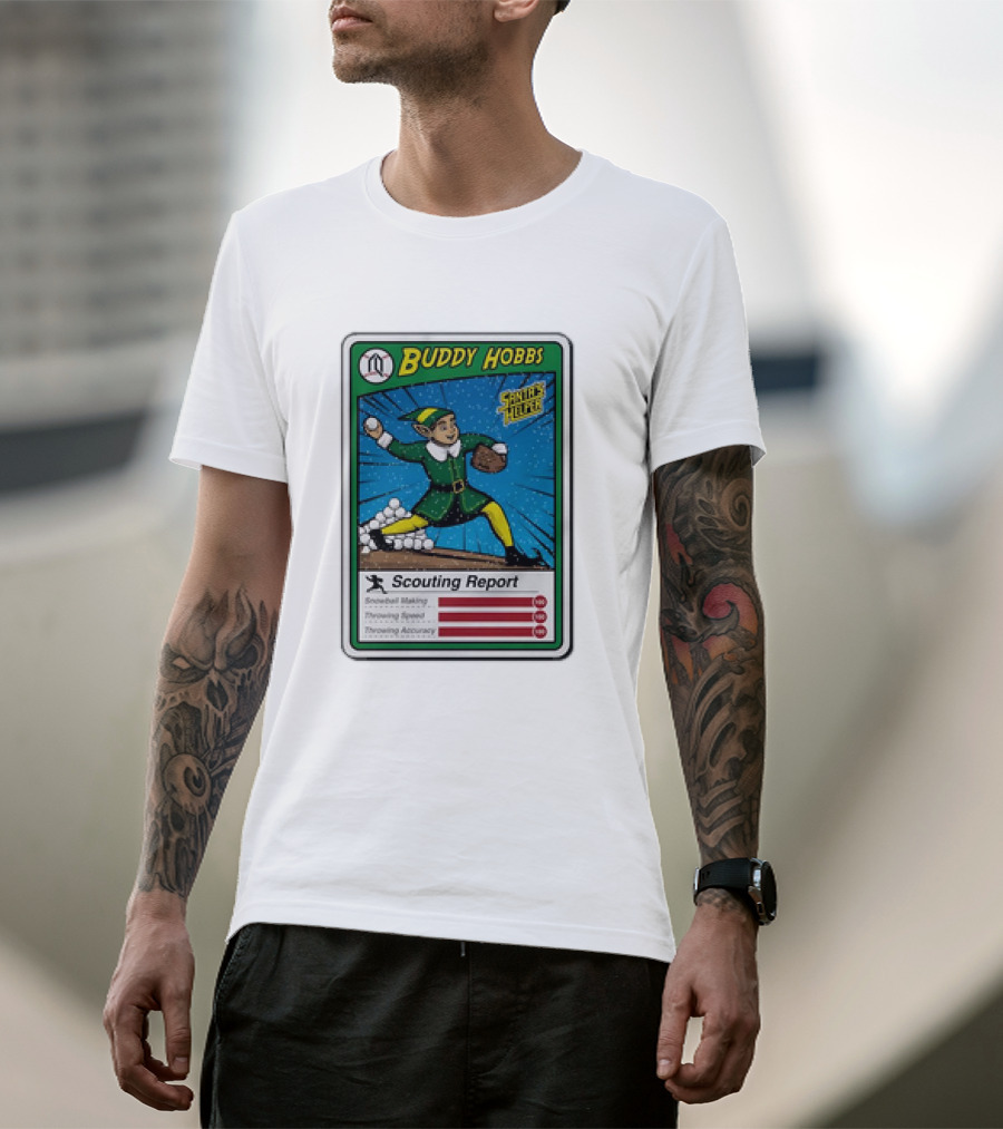 Buddy Hobbs Santa’s Helper Scouting Report Snowball Making Throwing Speed Accuracy T-Shirt
