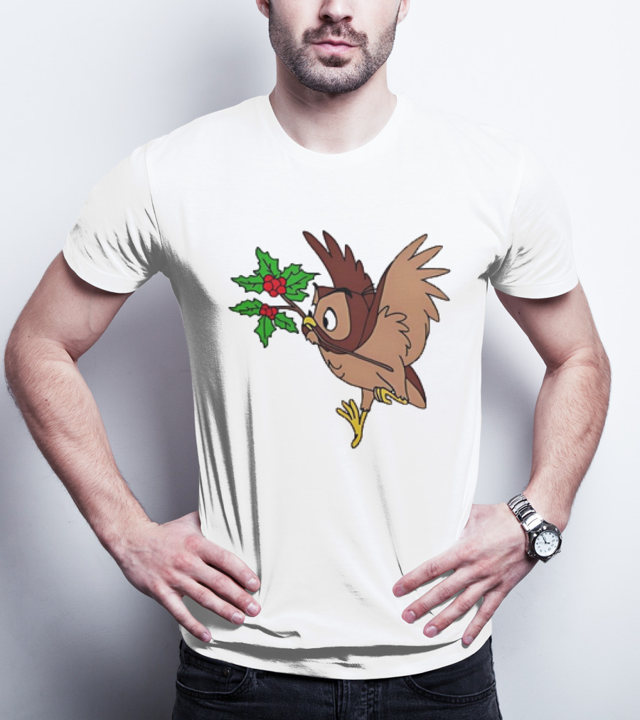 Owl With Holly Branch Festive Christmas Classic T-Shirt