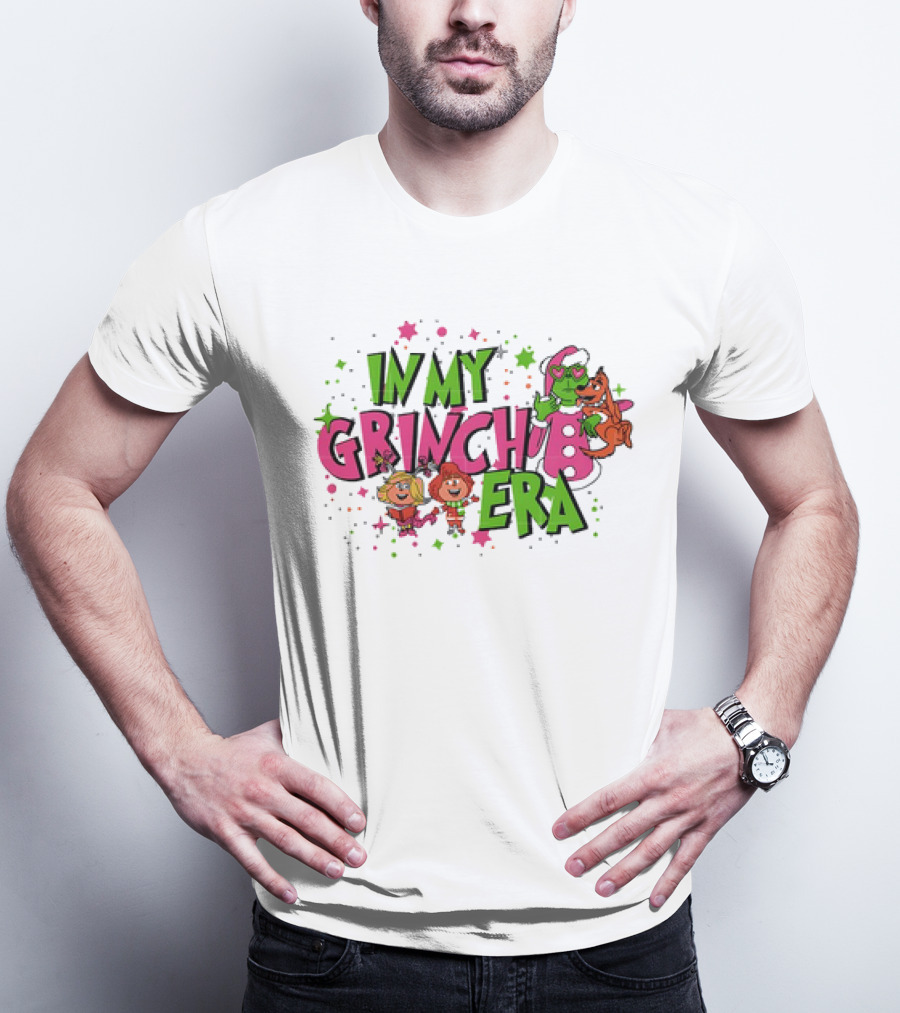 In My Grinch Era Pink Christmas With Cartoon Characters T-Shirt