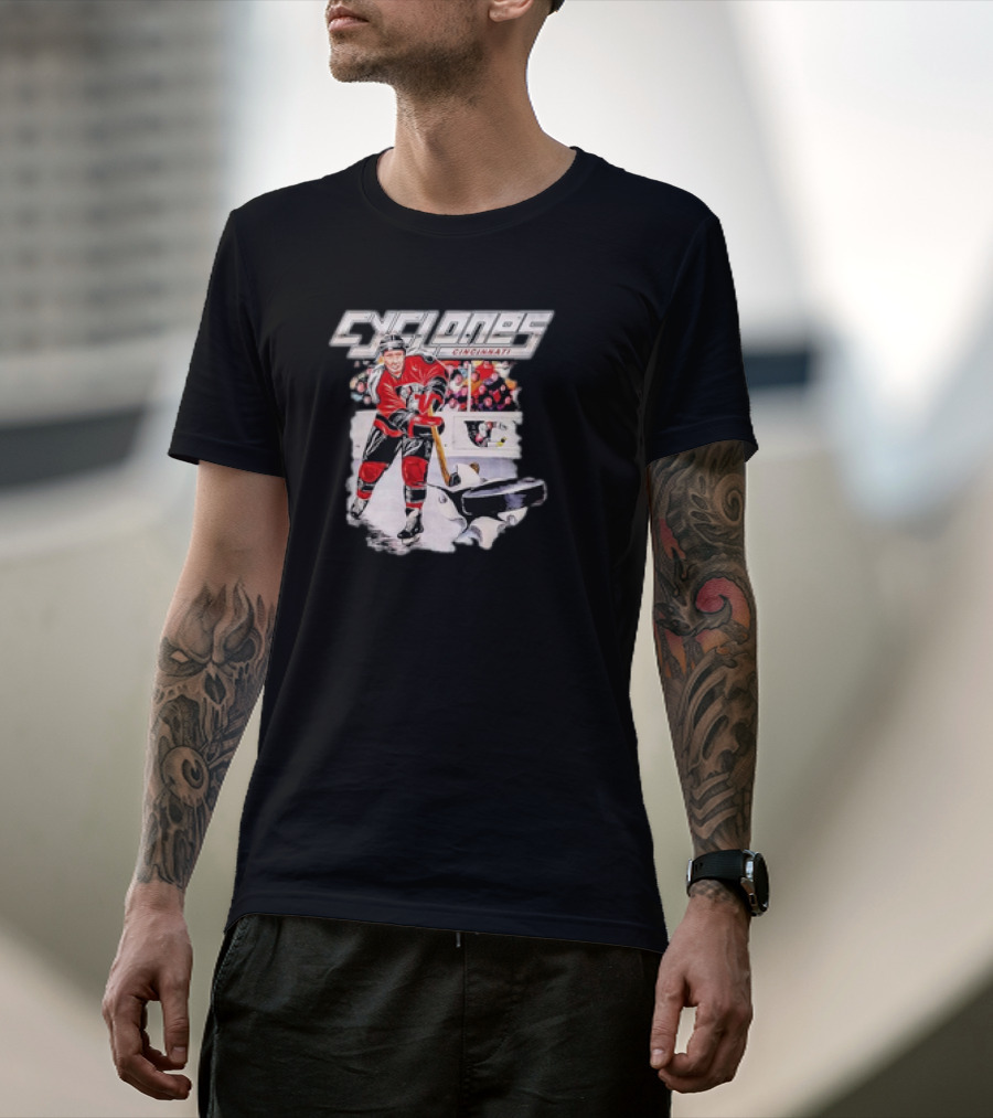Cincinnati Cyclones Vintage Hockey Player Action Scene T-Shirt