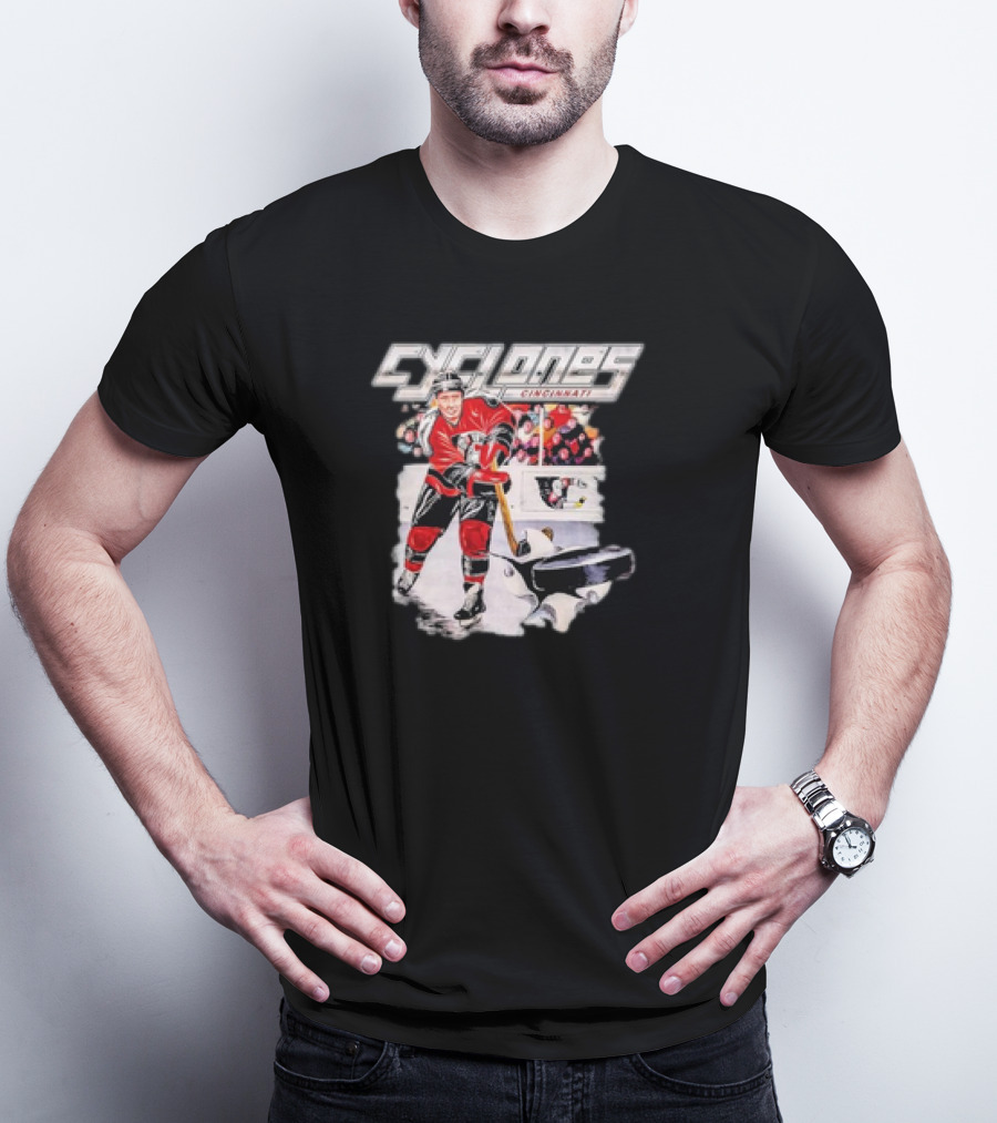 Cincinnati Cyclones Vintage Hockey Player Action Scene T-Shirt