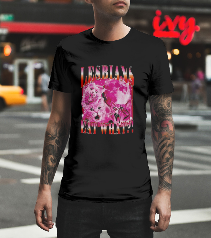 LESBIANS EAT WHAT CAT MOON TRIO VIBRANT PINK T-Shirt