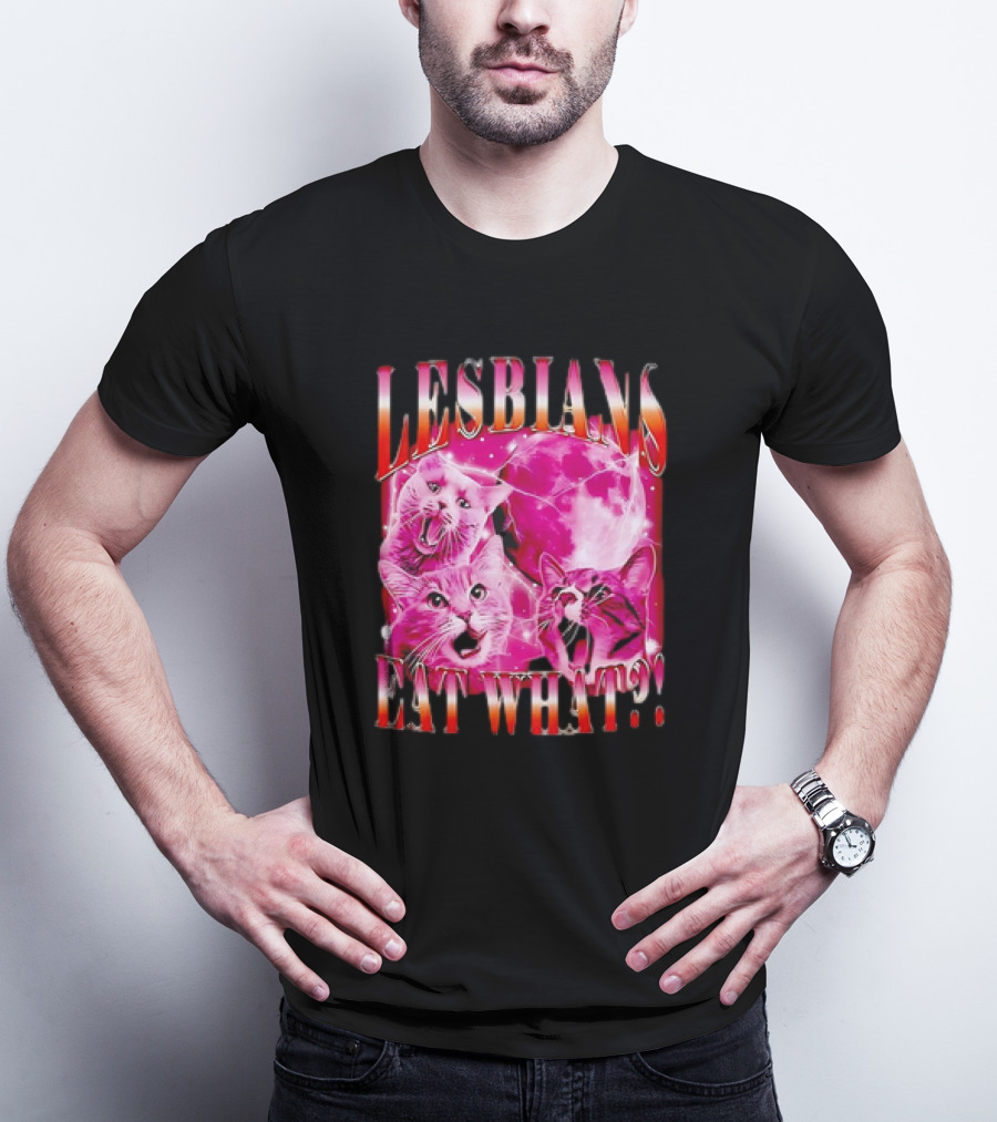 LESBIANS EAT WHAT CAT MOON TRIO VIBRANT PINK T-Shirt