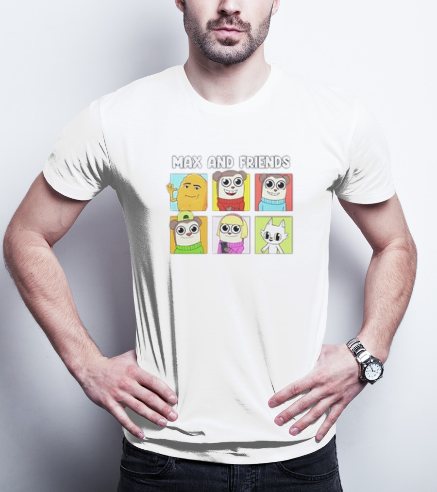 MAX AND FRIENDS YELLOW BLUE RED GREEN PURPLE CHARACTERS T-Shirt