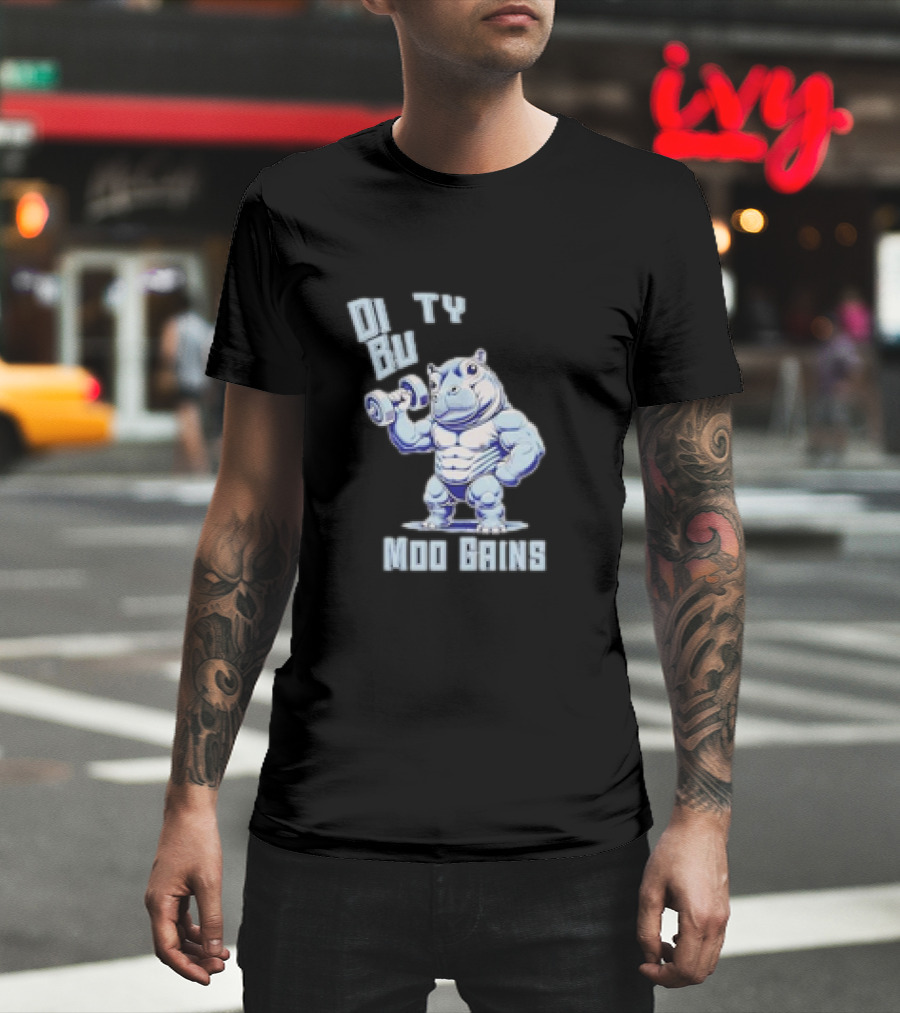 Dirty Bulk Hippo Lifting Moo Gains Gym T-Shirt
