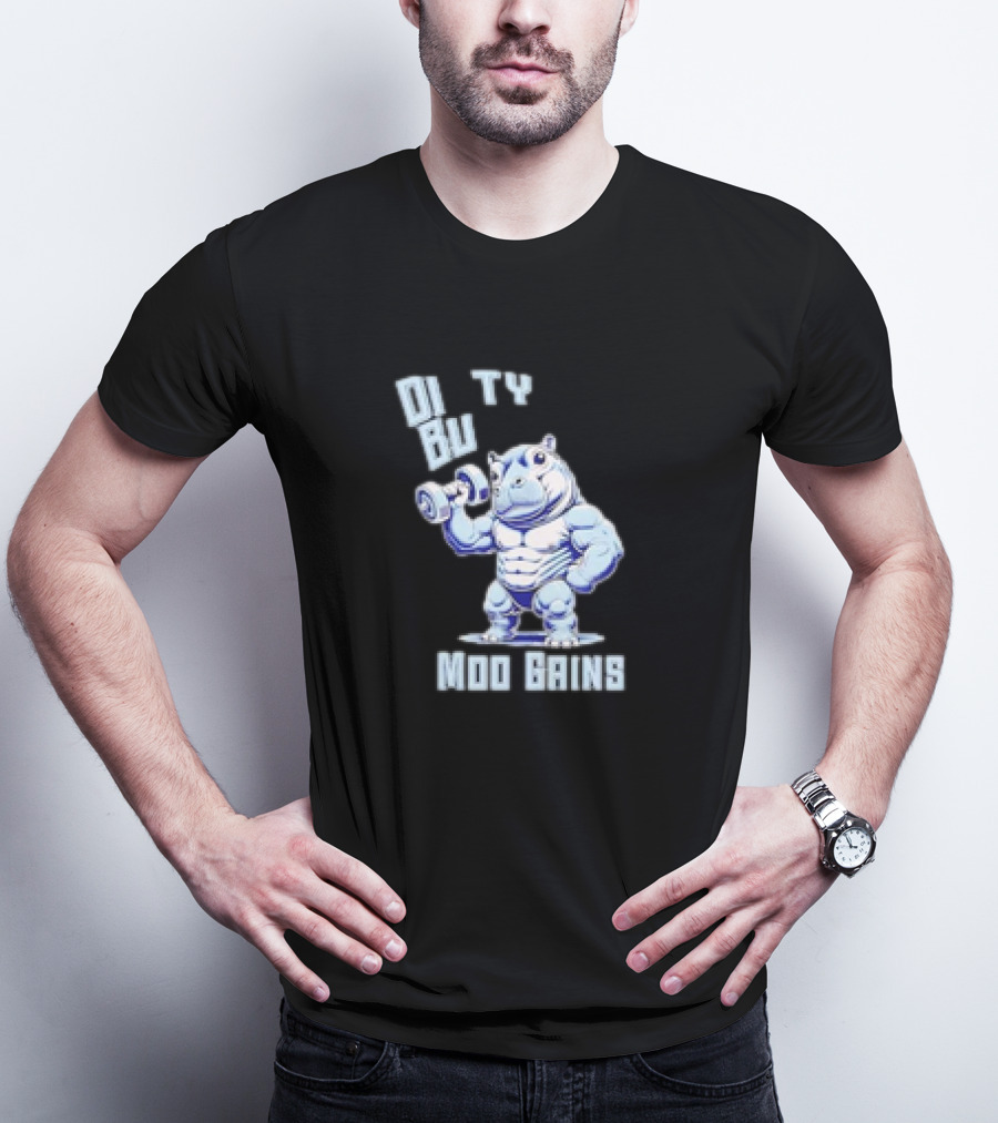 Dirty Bulk Hippo Lifting Moo Gains Gym T-Shirt