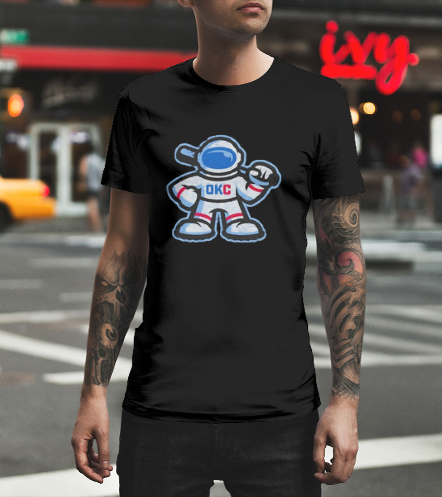OKC Comets Astronaut Baseball Mascot With Bat T-Shirt