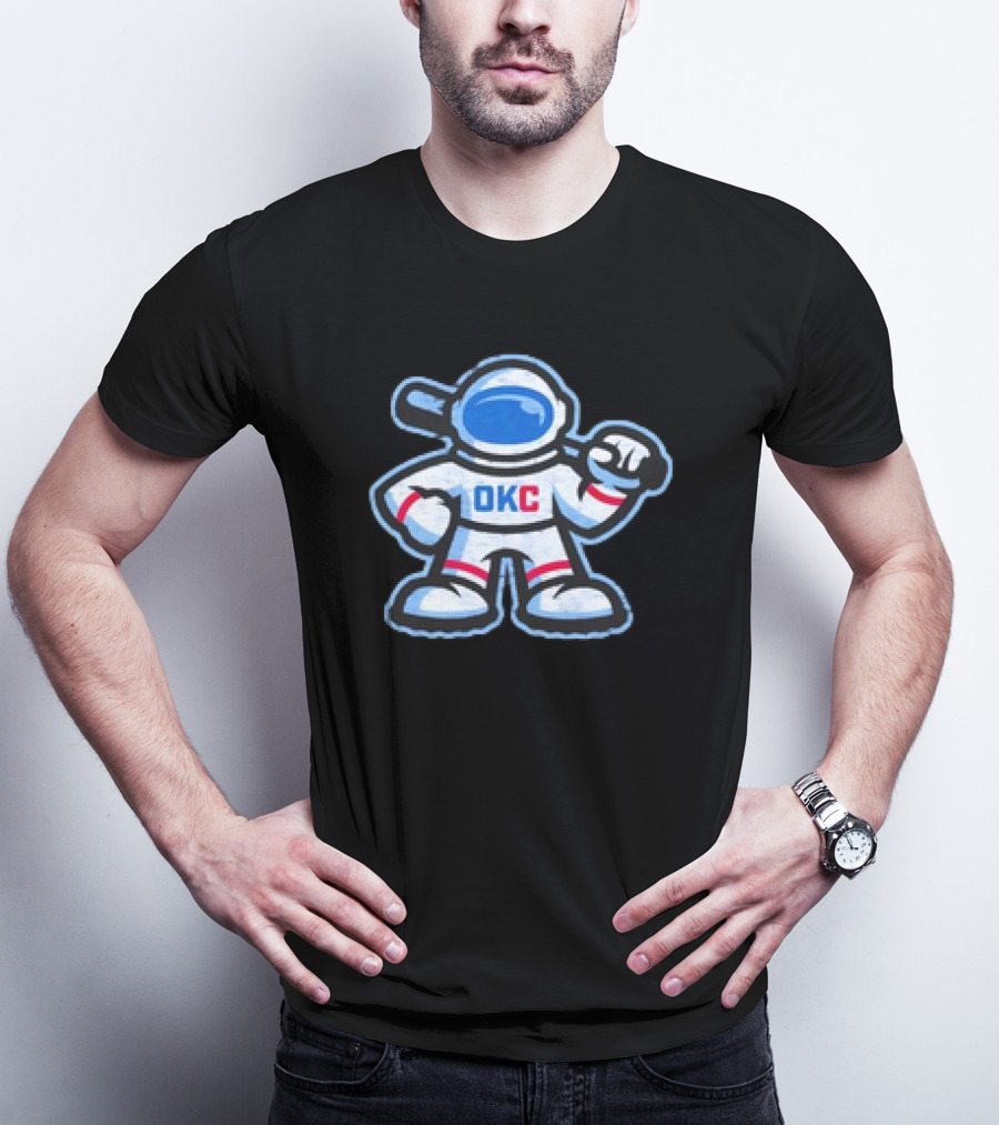 OKC Comets Astronaut Baseball Mascot With Bat T-Shirt
