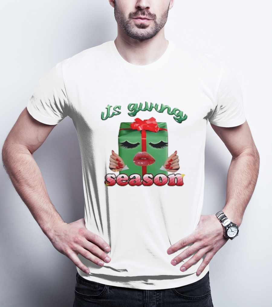 Its Giving Season Christmas Present With Red Lips And Nails T-Shirt