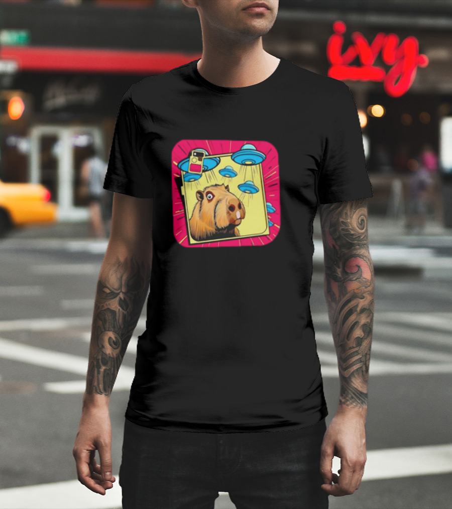Capybara Selfie Ufos Cartoon Cute Weird T-Shirt