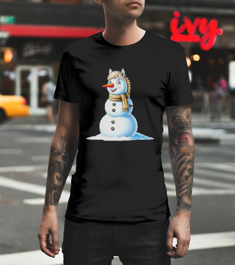 Horse Snowman Wearing Scarf Christmas T-Shirt