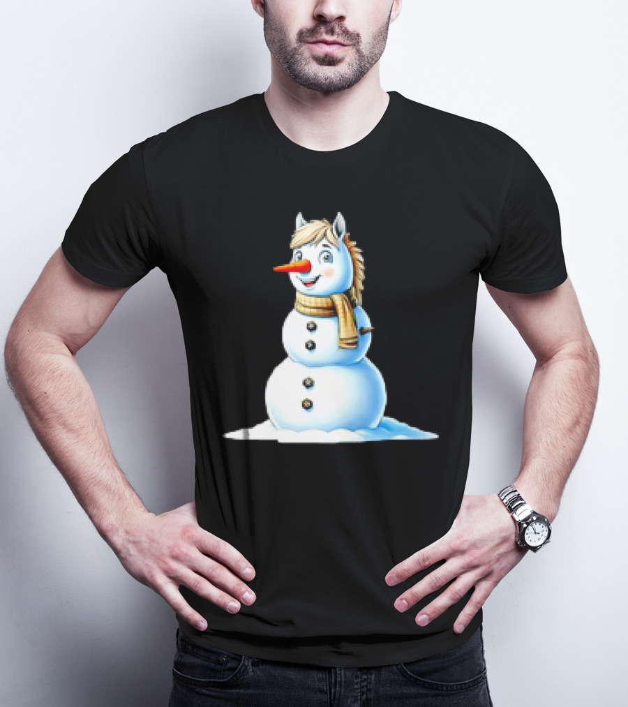 Horse Snowman Wearing Scarf Christmas T-Shirt