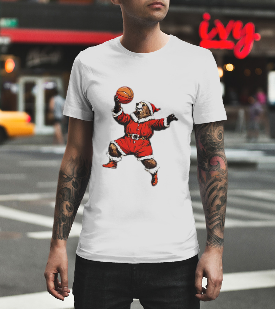 Santa Bear Basketball Holiday T-Shirt