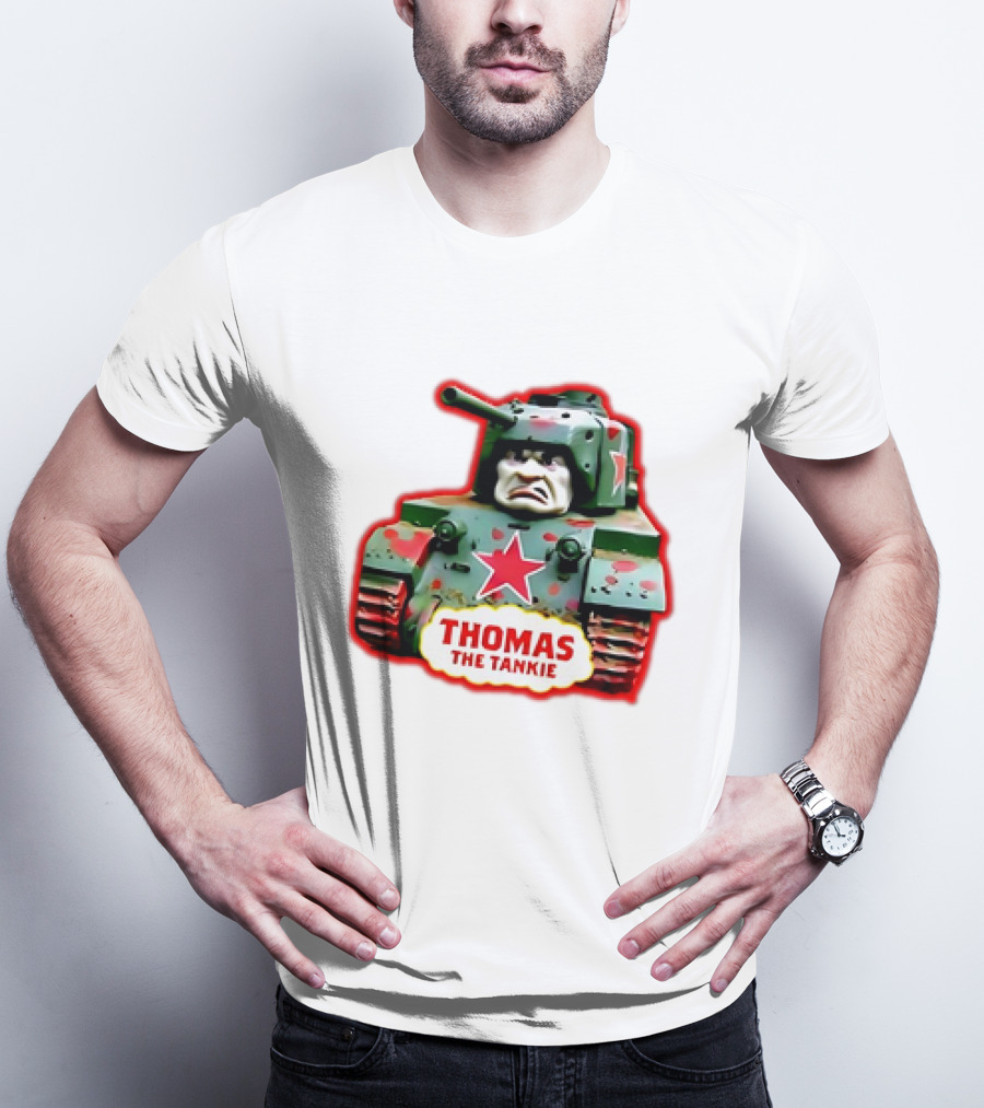 THOMAS THE TANKIE Green Camouflage Tank Red Star Cartoon Face T-Shirt