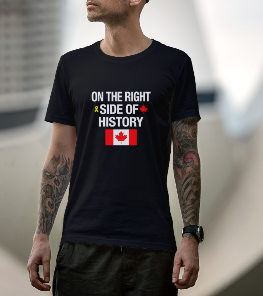 On The Right Side Of History Yellow Ribbon Red Maple Leaf Canada Flag T-Shirt
