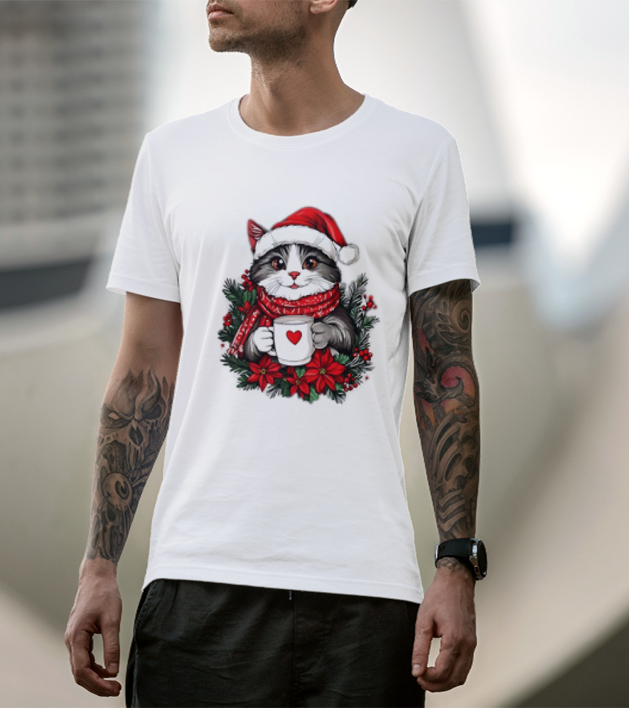 Christmas Cat Santa Hat Coffee Mug Festive T-Shirt