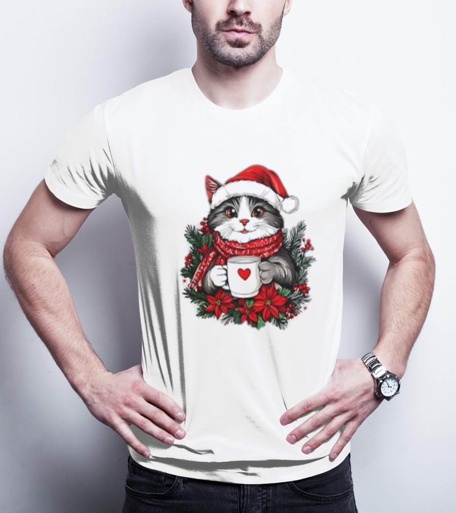 Christmas Cat Santa Hat Coffee Mug Festive T-Shirt