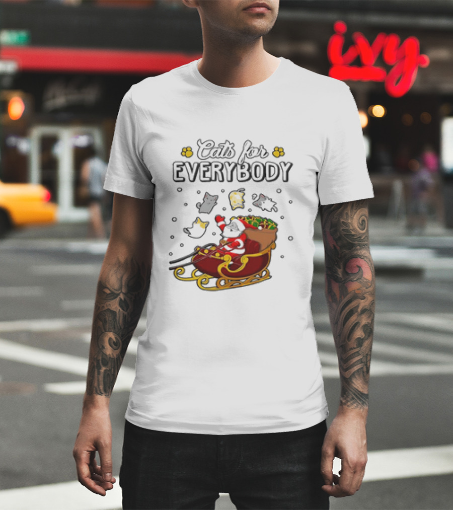 Cats For Everybody Santa Sleigh With Christmas Cats Merry Xmas T-Shirt