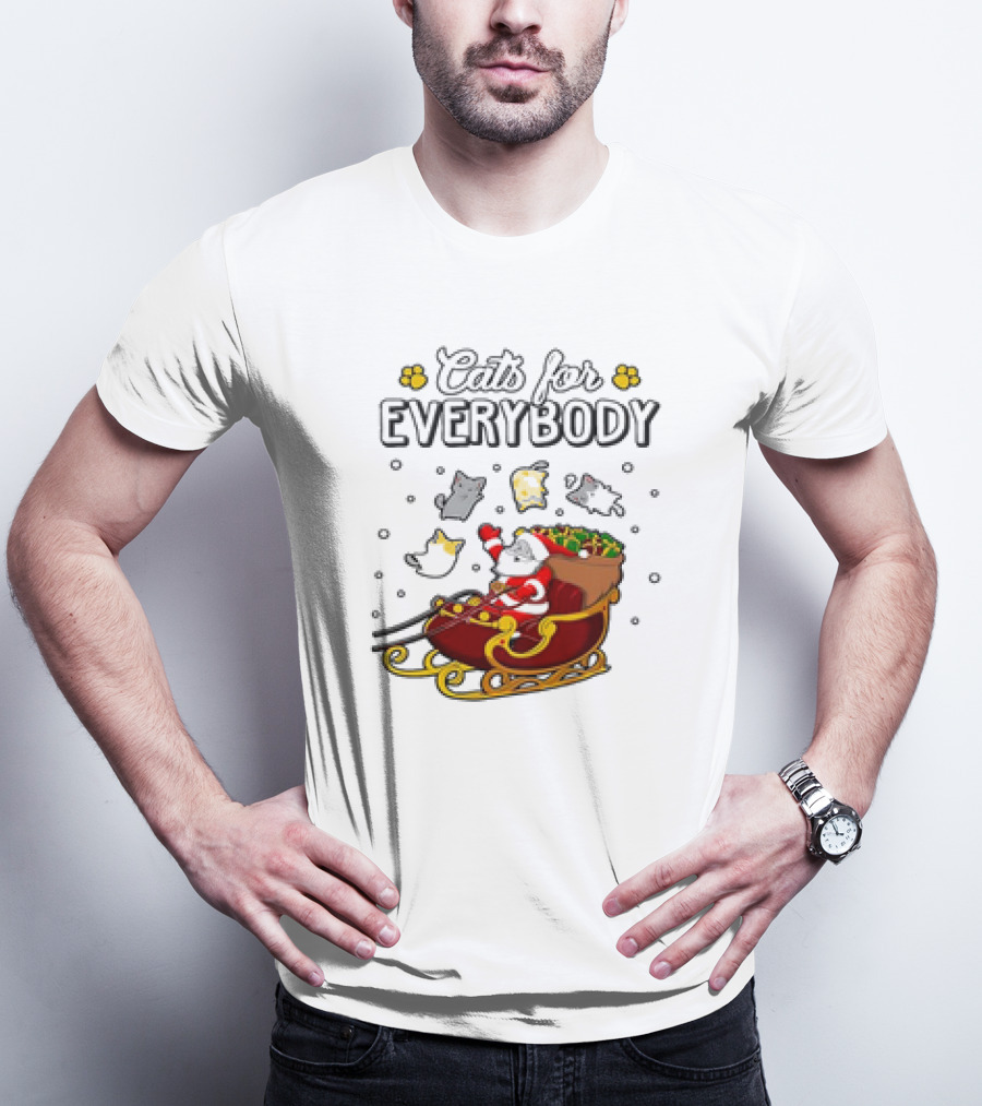 Cats For Everybody Santa Sleigh With Christmas Cats Merry Xmas T-Shirt