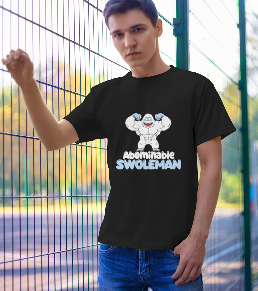 Abominable Swoleman Flexing Cartoon Yeti Meme T-Shirt