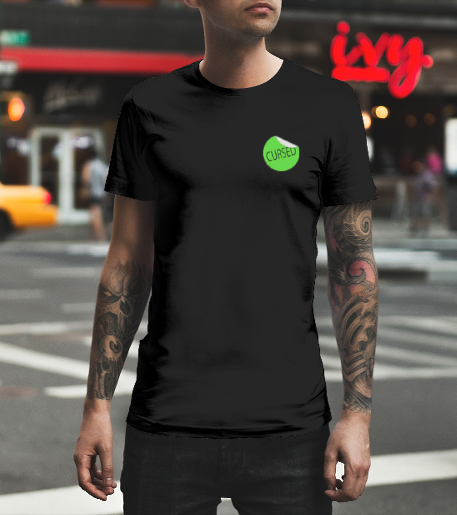 Danhausen Cursed Sticker Green Cursed Text T-Shirt