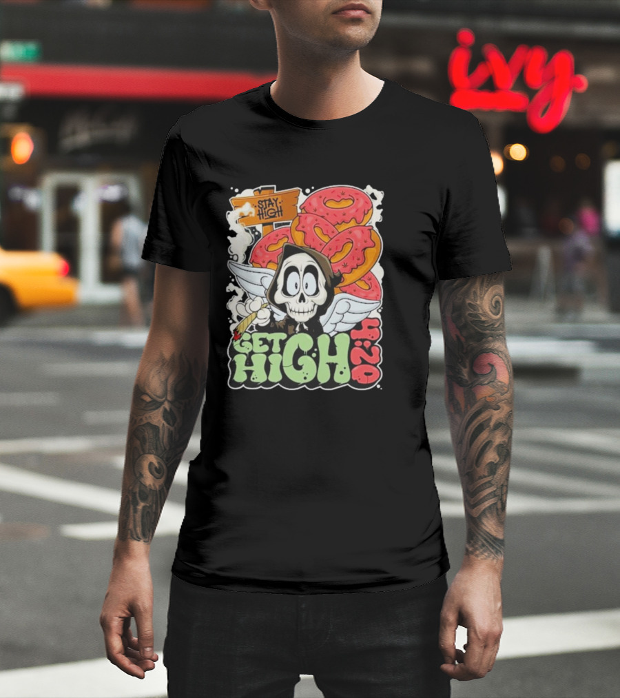 Stay High Get High 420 Skull Wings Donuts T-Shirt