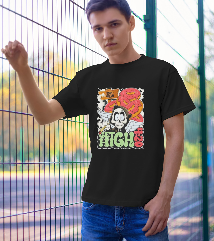 Stay High Get High 420 Skull Wings Donuts T-Shirt