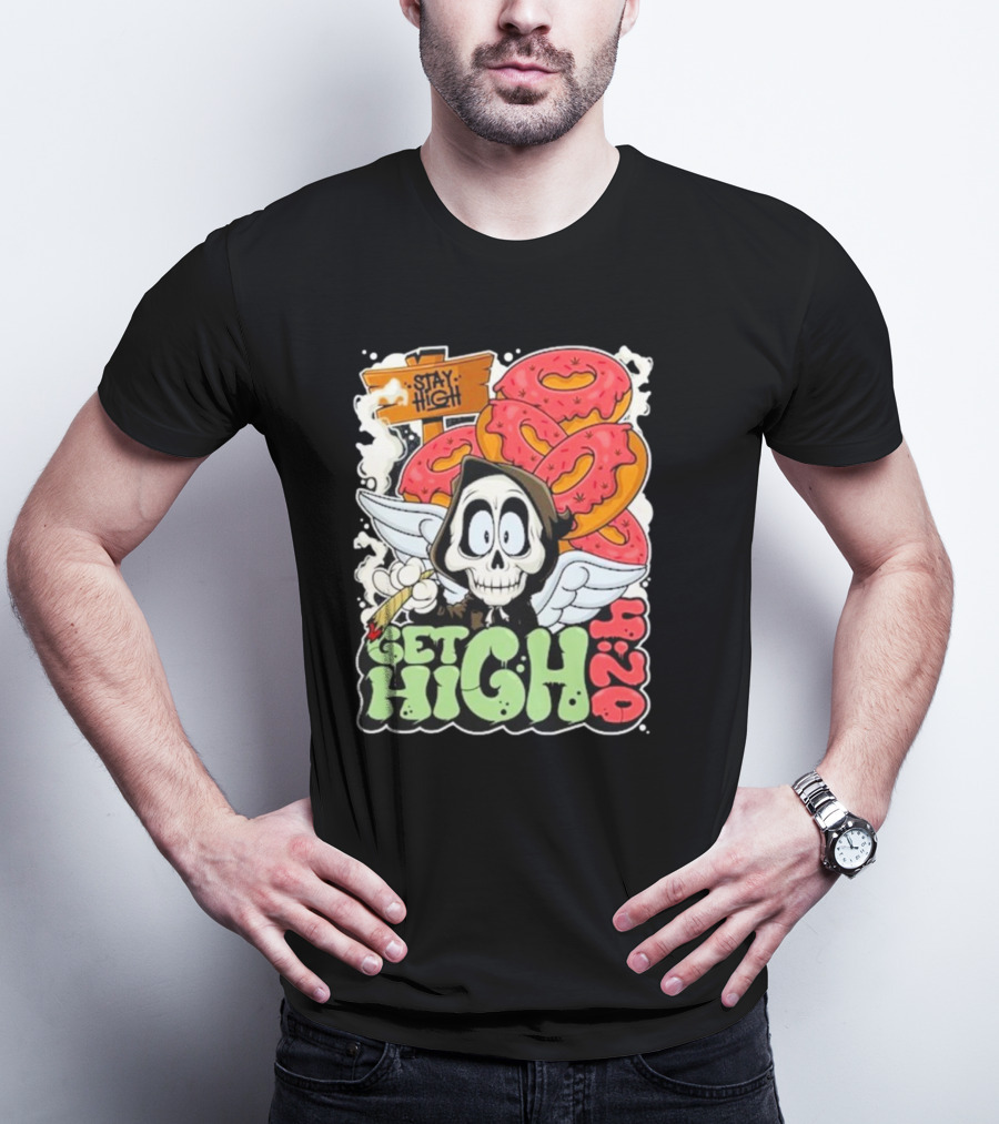 Stay High Get High 420 Skull Wings Donuts T-Shirt
