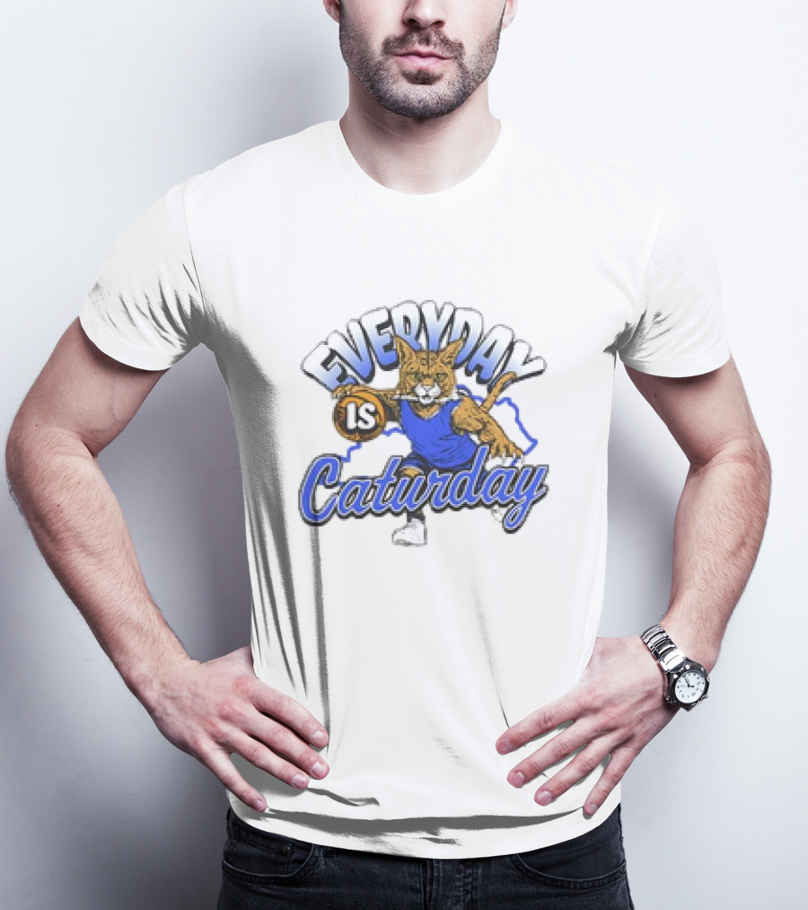 Everyday Is Caturday Basketball Cartoon Cat In Blue Jersey T-Shirt