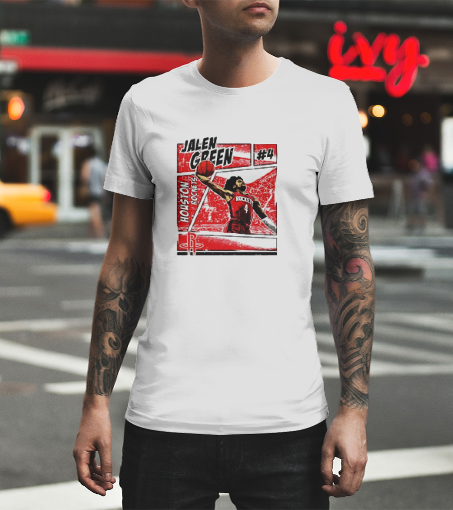 Jalen Green Houston Rockets #4 Comic Style Basketball T-Shirt
