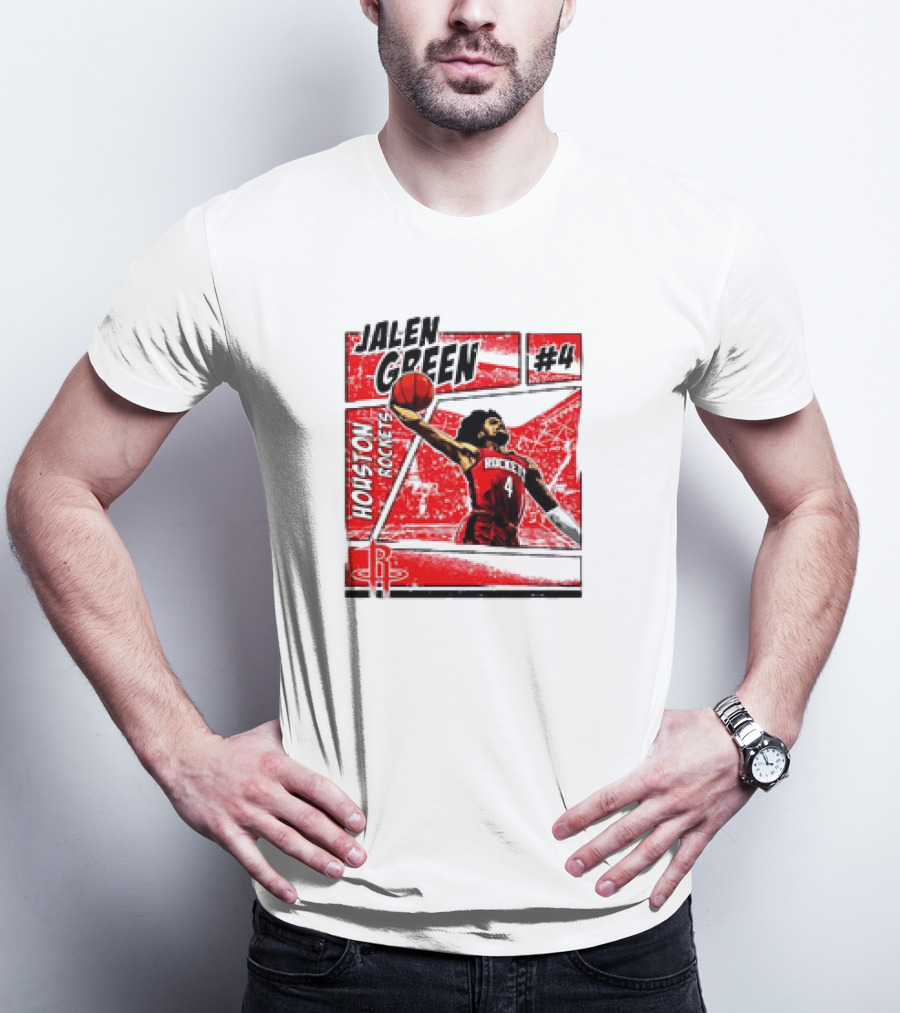 Jalen Green Houston Rockets #4 Comic Style Basketball T-Shirt